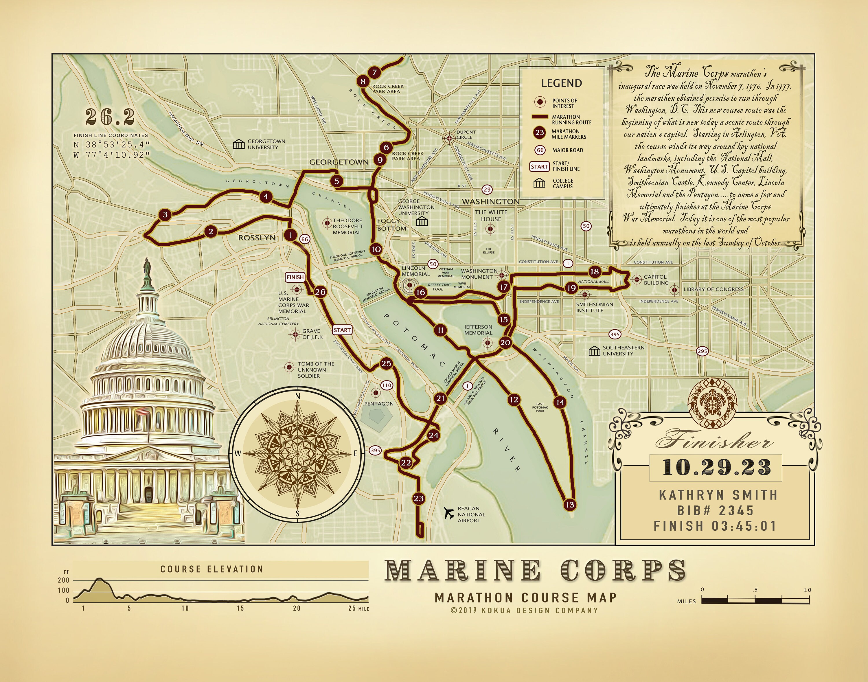 Personalized Marine Corps Marathon Map - Etsy