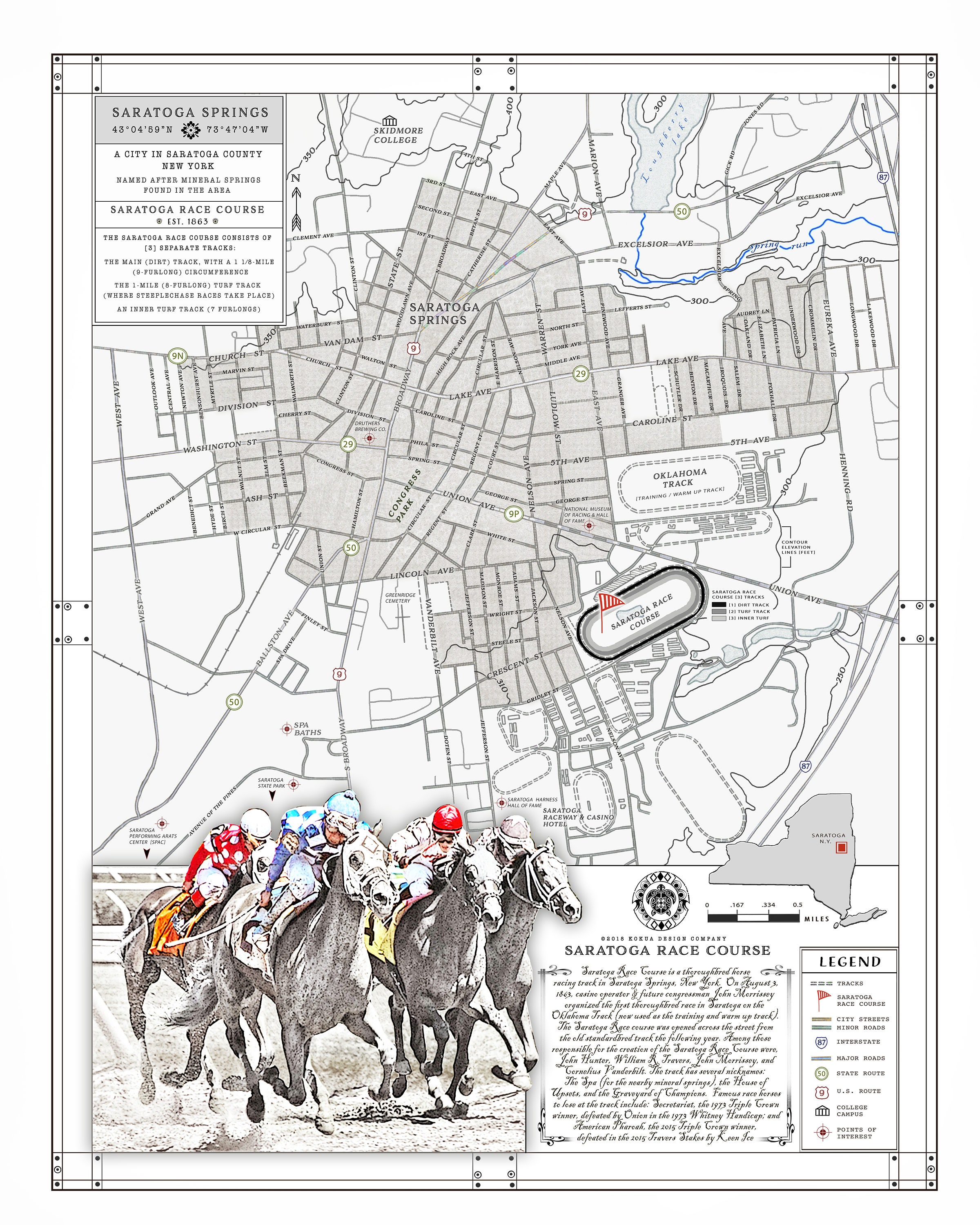 Saratoga Springs & Race Course 11x14 black and - Etsy