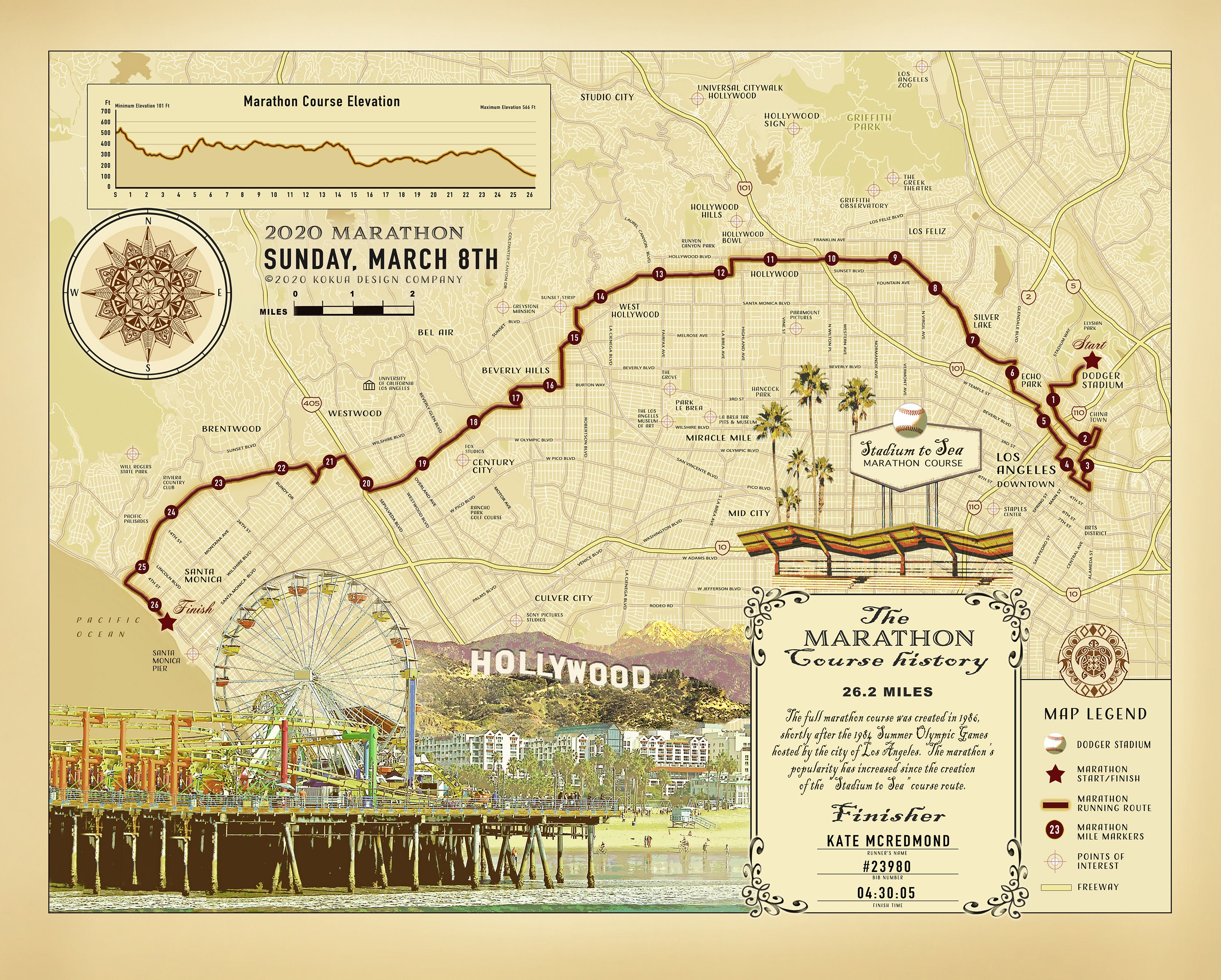 The 2020 Los Angeles Marathon vintage Inspired 11 X 14 Running Route ...
