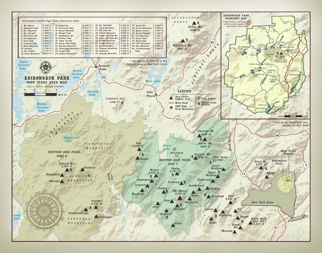 New York Adirondack Park 46er's High Peaks Hiking Map - Etsy