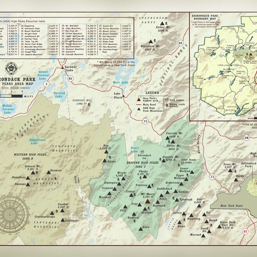 Adirondack 46 Peaks Map - Etsy