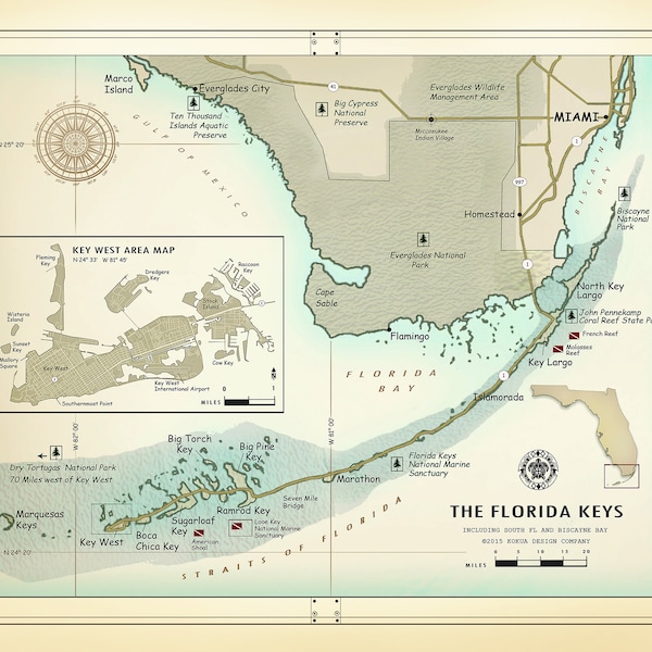 Vintage Florida Keys Map Wall Art - Etsy