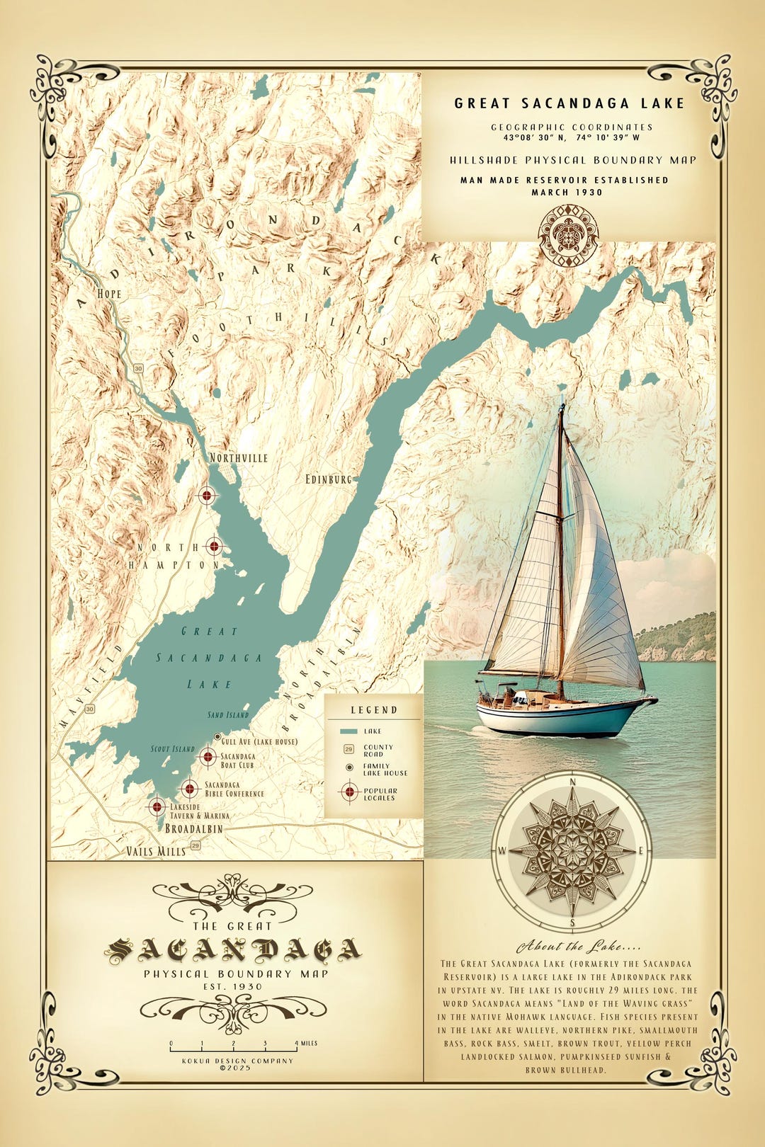 The Great Sacandaga Lake Area Map (customizable) - Etsy