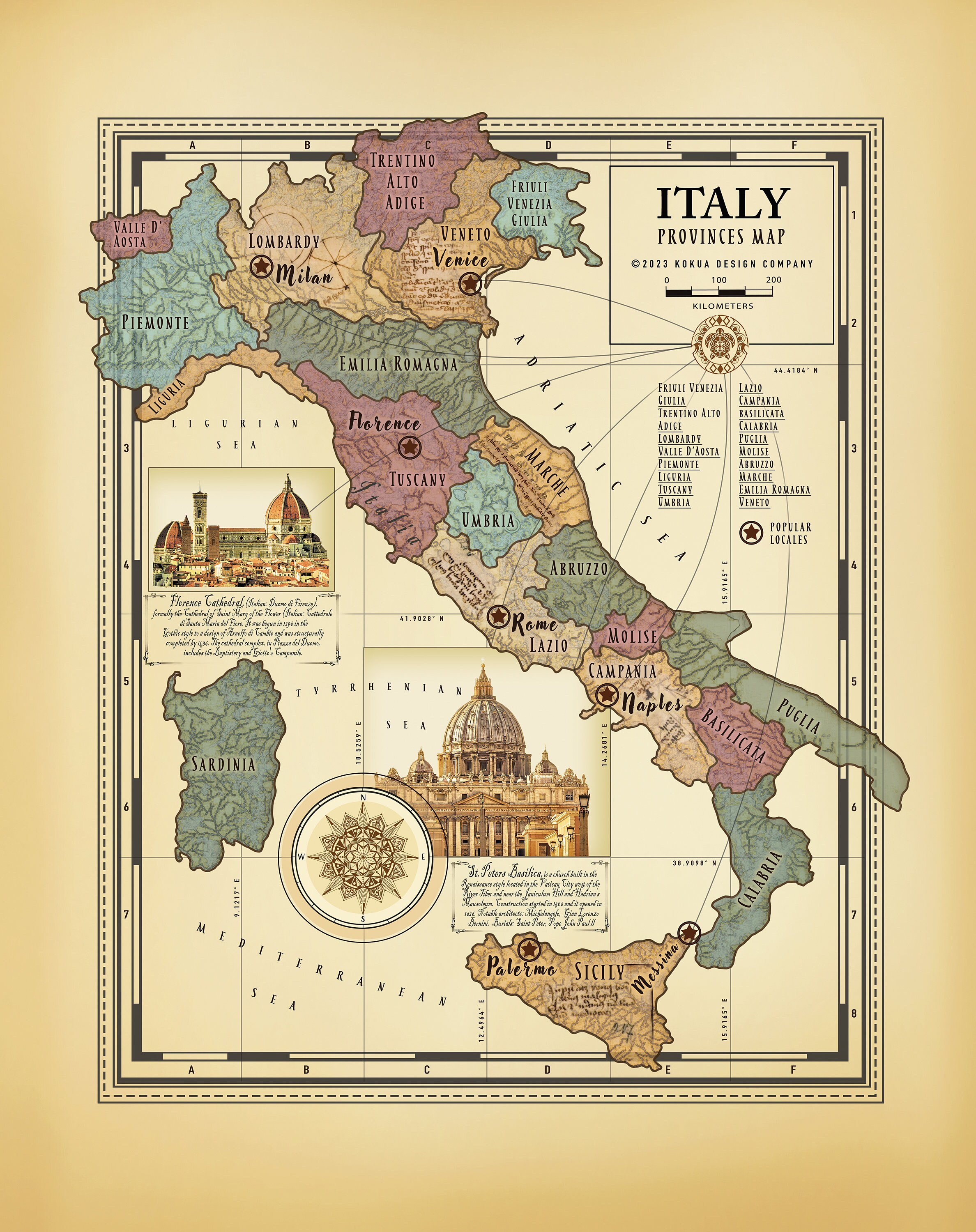 Vintage Map of Italy - Etsy