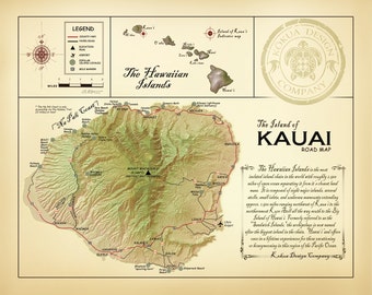 Kauai Surf Break Map 11 X 14 Vintage Inspired Hawaiian Art | Etsy