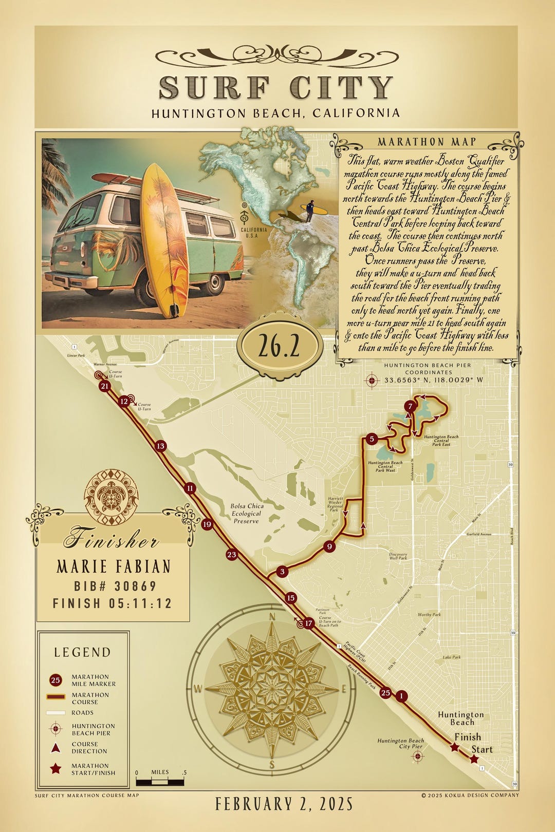 Personalized Surf City Marathon Map - Etsy