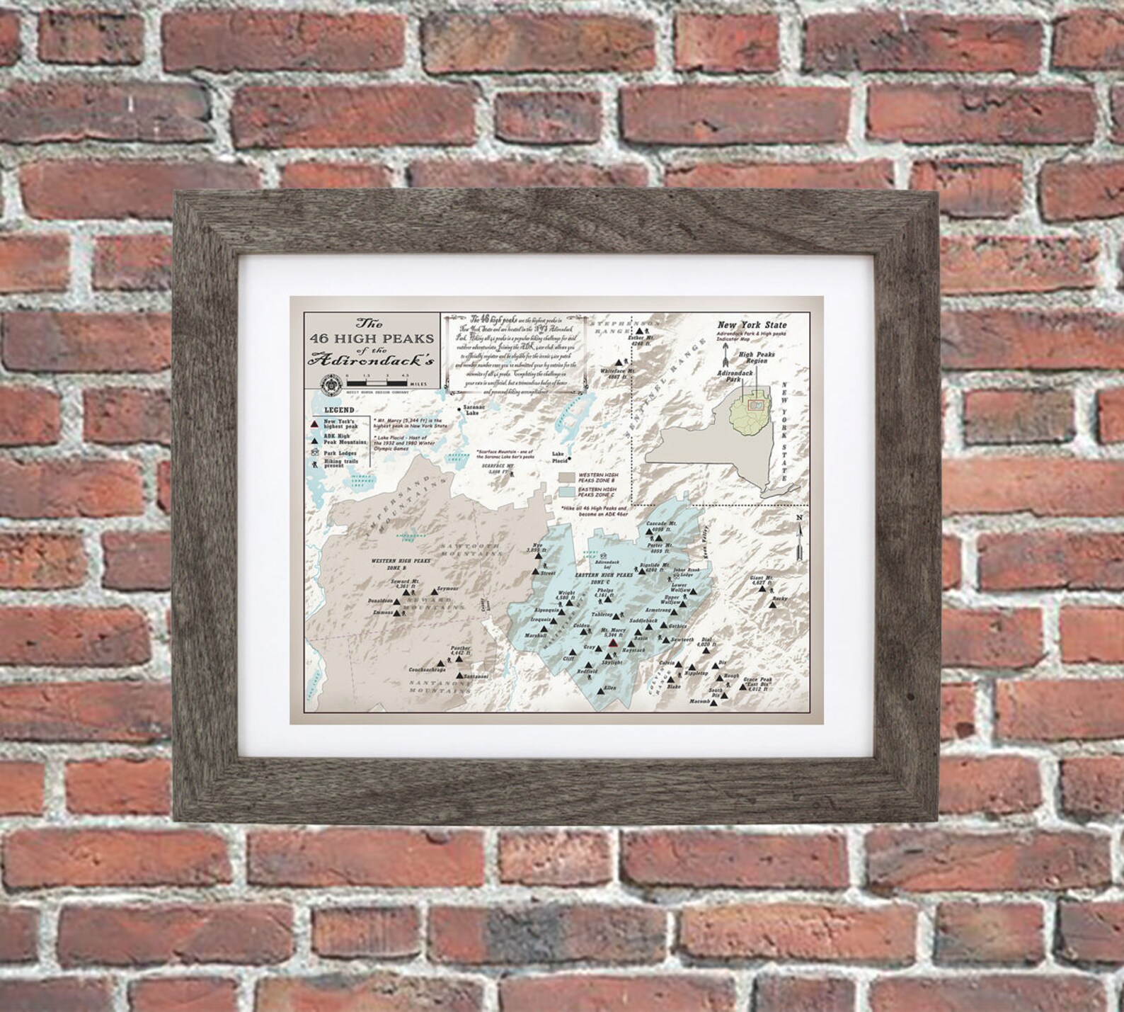 Adirondack 46er High Peaks 11" X 14" [atlas Inspired] Area Map - Etsy