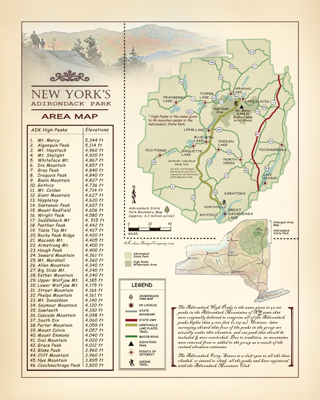 New York's Adirondack Park & High Peaks 11"x14" Area Map - Etsy