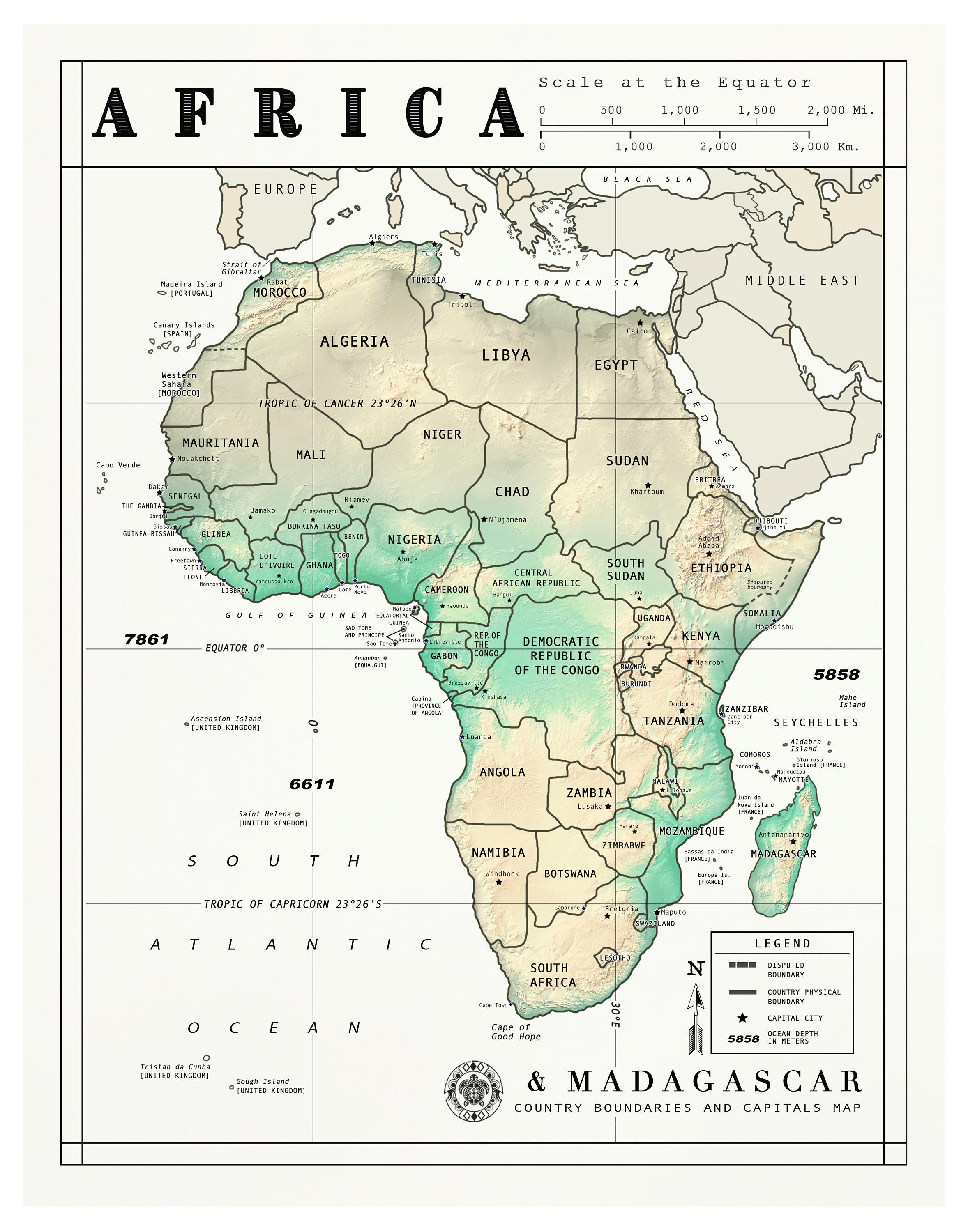 AFRICA & Madagascar 11 X 14 Country Boundaries Map - Etsy