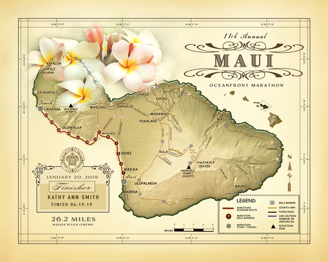 The Maui Oceanfront Personalized Marathon Map - Etsy