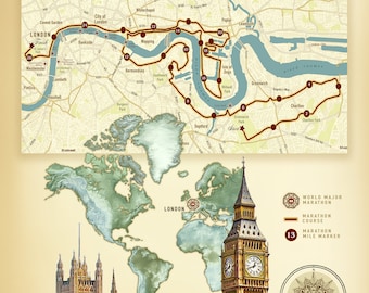 London Marathon Laser Engraved Map - Etsy