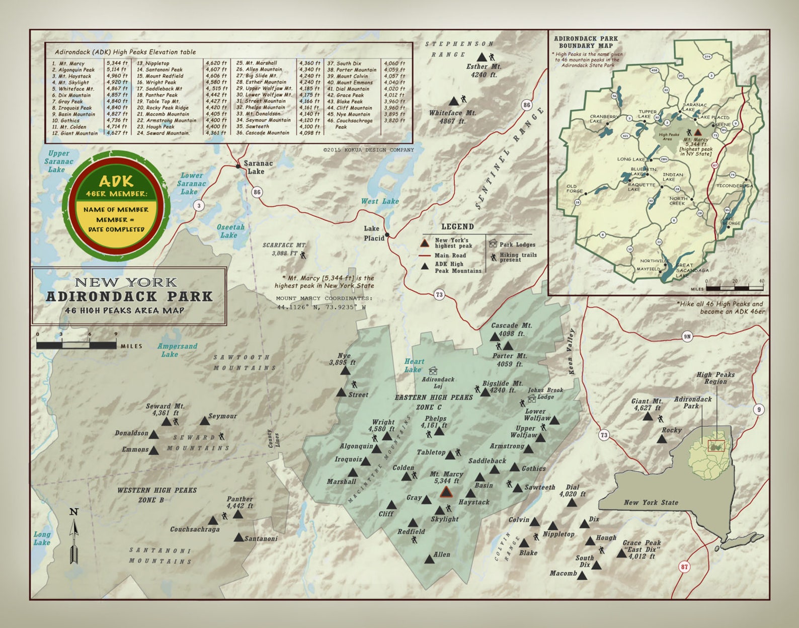 Personalized Adirondack 46er Hiking Map - Etsy