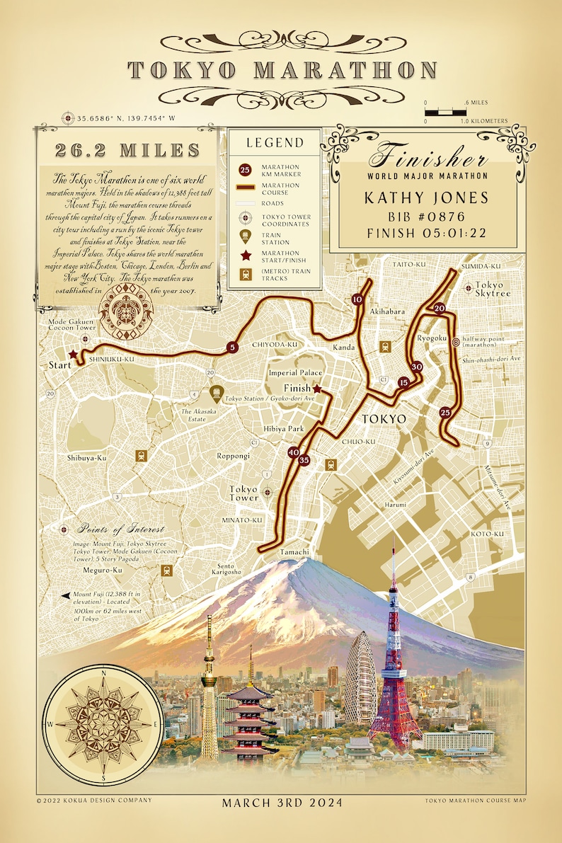 Personalized Tokyo Marathon Map - Etsy