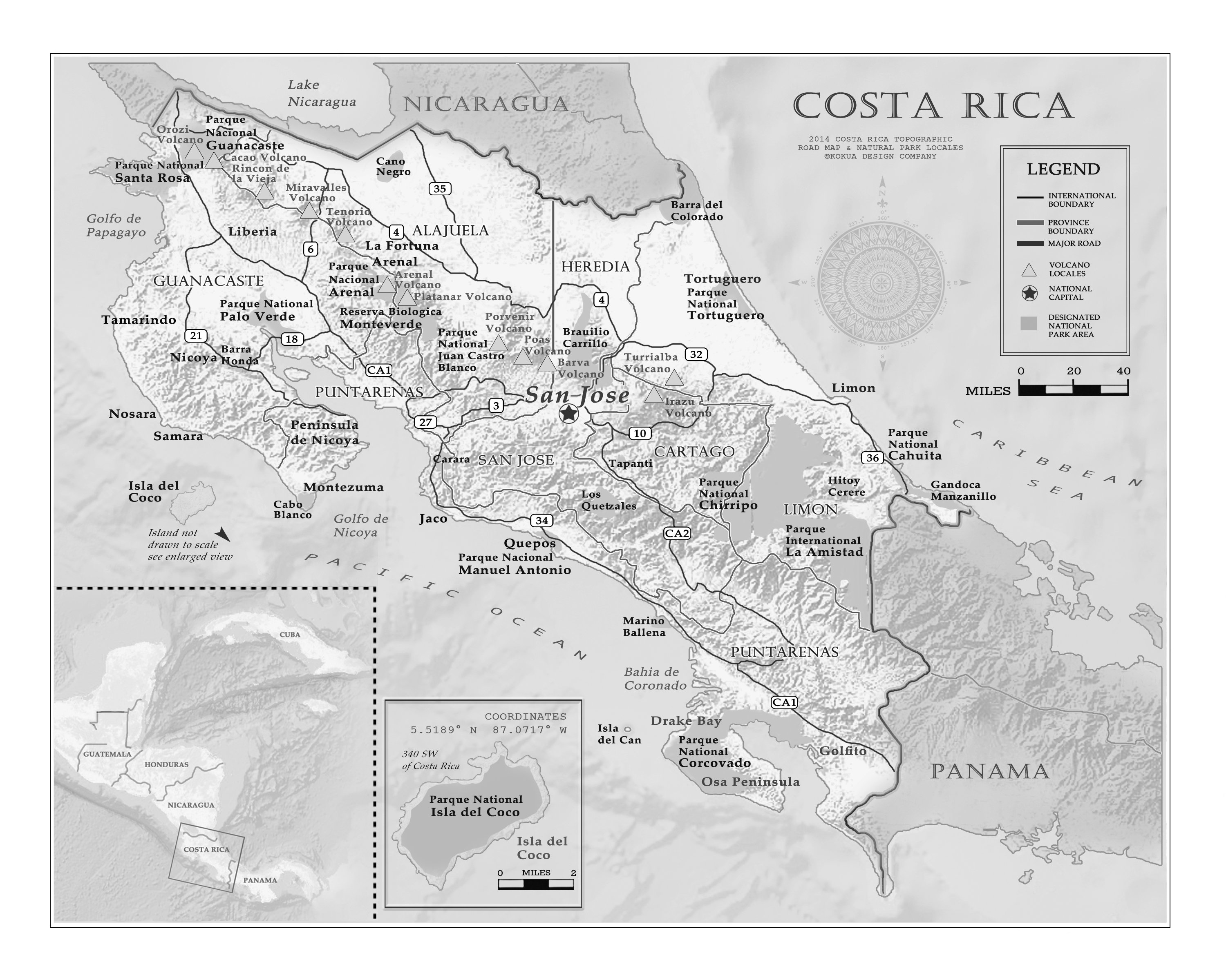 Costa Rica Physical Map With Rivers
