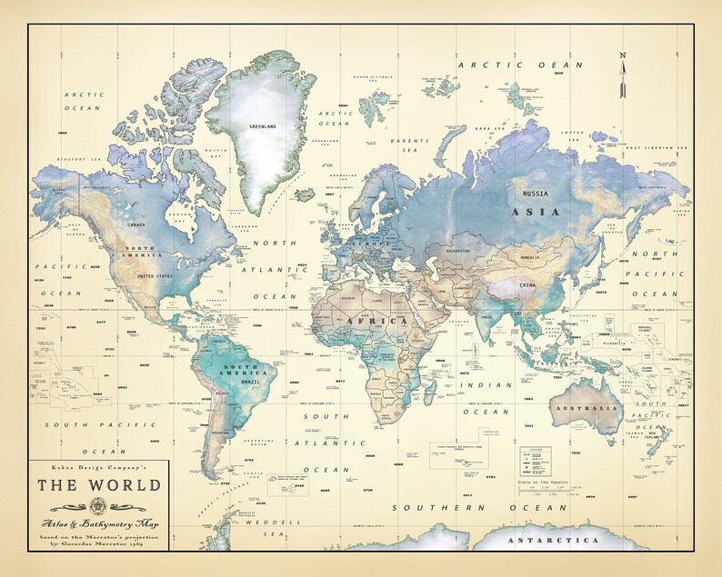 The World 11 X 14 "antiqued Inspired" Country Boundaries Map - Etsy
