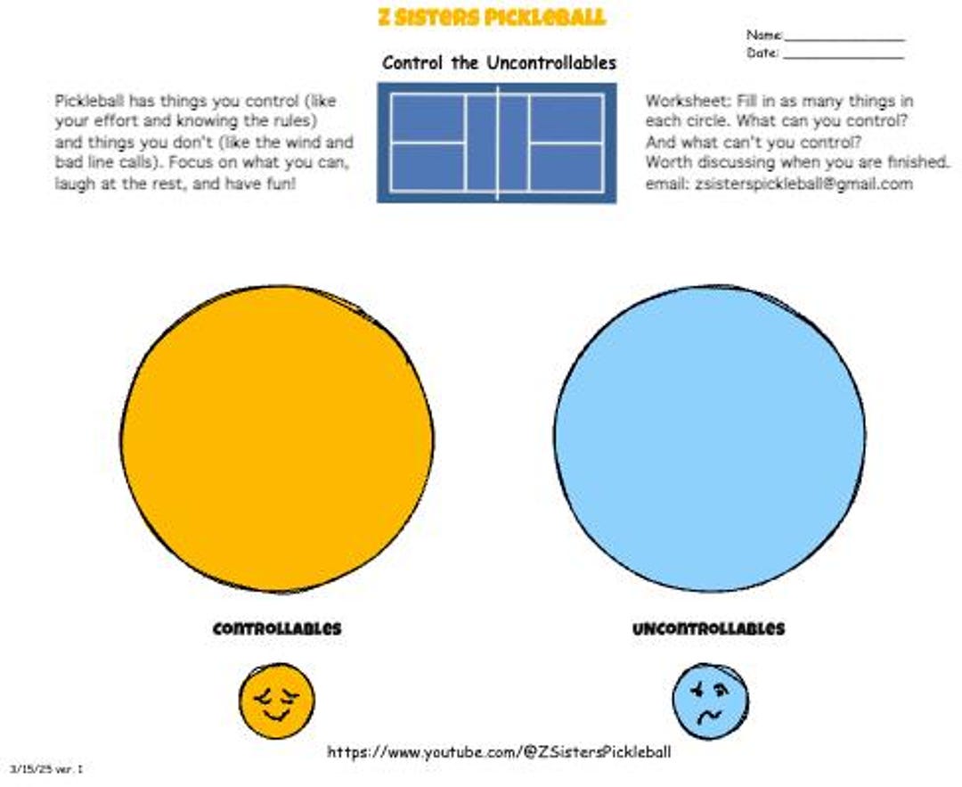 Pickleball "control the Uncontrollables" Worksheet - Digital Download ...