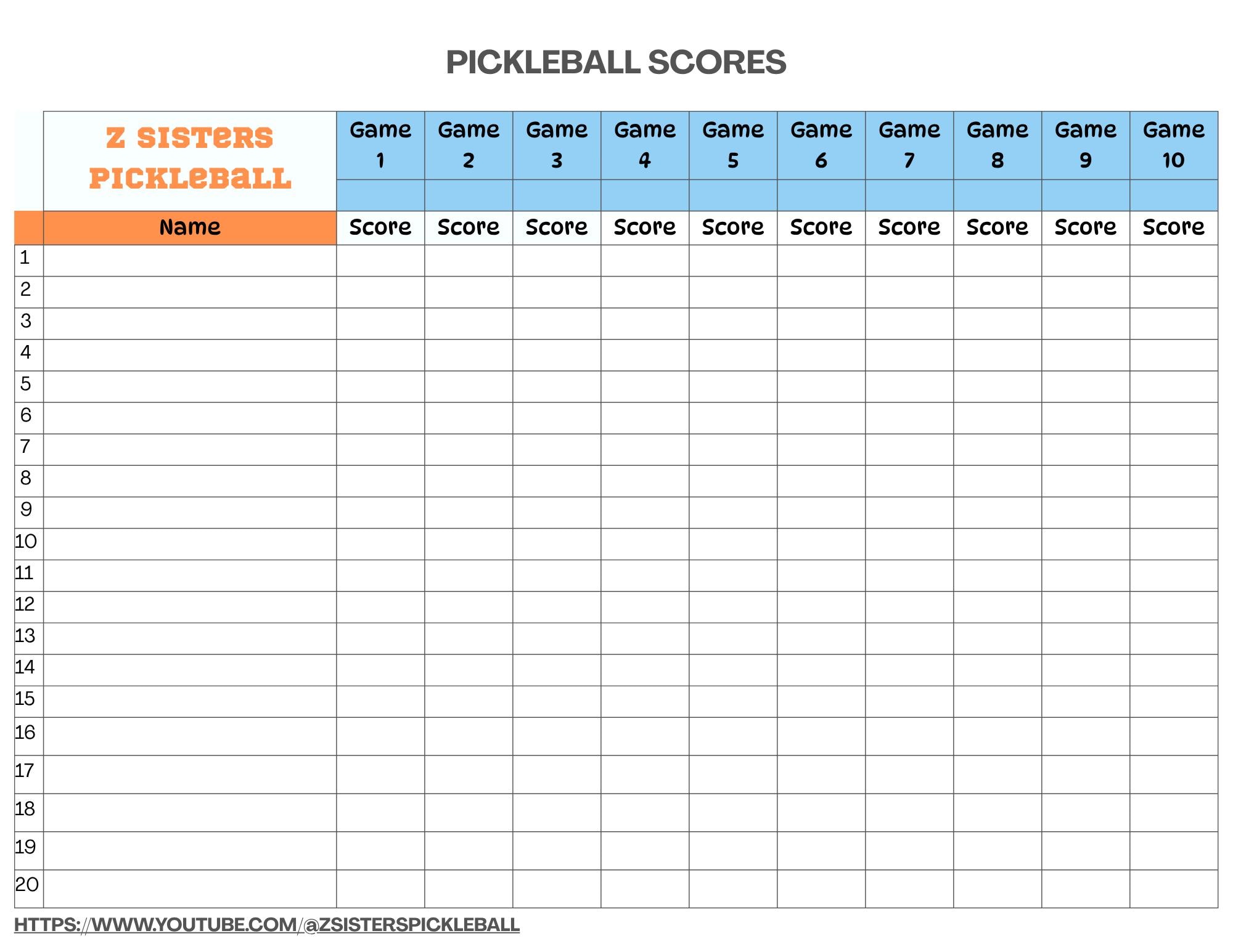 Blank Pickleball Score Sheet - Digital Download | Keep Score for Rec ...