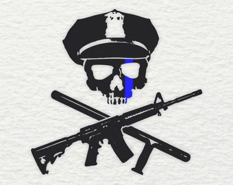 Thin Blue Line Skull - Etsy