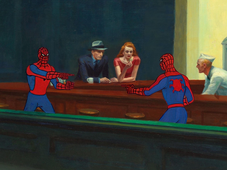 Spiderman Meme Nighthawks Parody: Edward Hopper Oil Painting (digital ...