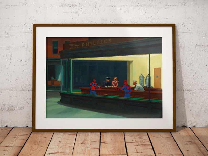 Spiderman Meme Nighthawks Parody: Edward Hopper Oil Painting (digital ...