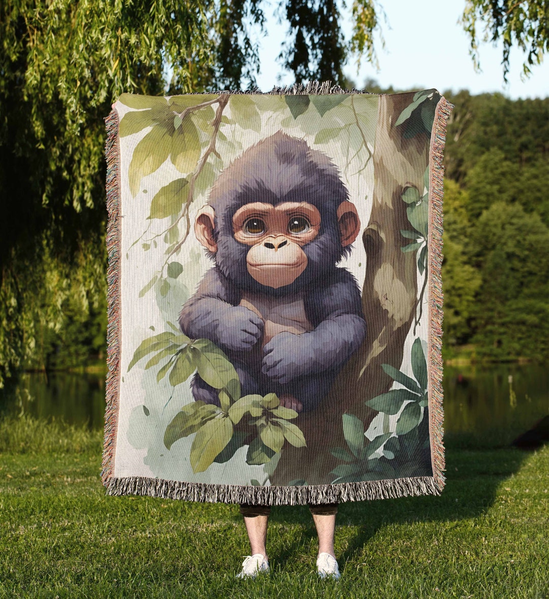 Cute Baby Gorilla Chibi Kawaii Anime Zoo Jungle Woven - Etsy