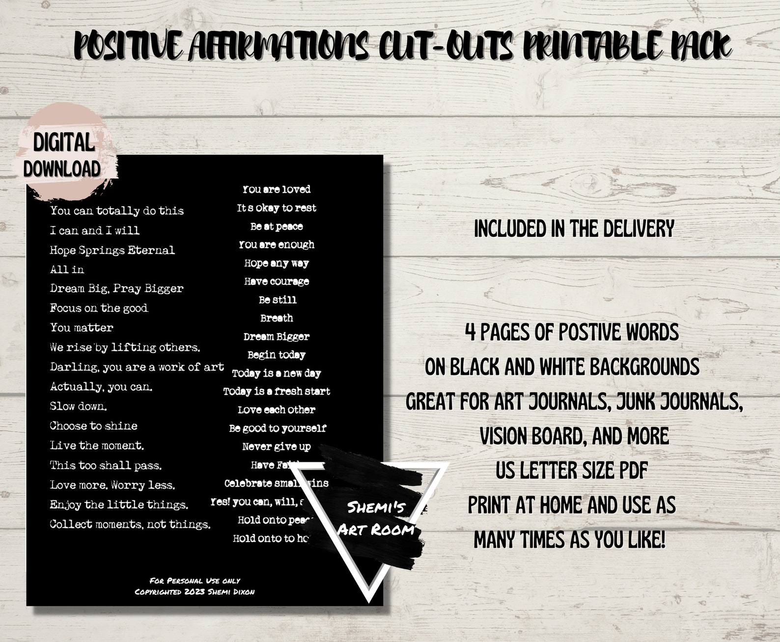 Positive Affirmations Cut-outs Printable Pack/journal Prompts, Junk ...