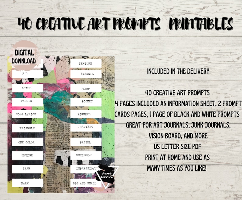 40 Creative Art Journal Prompt Cards | Printable PDF | Journal Prompt ...