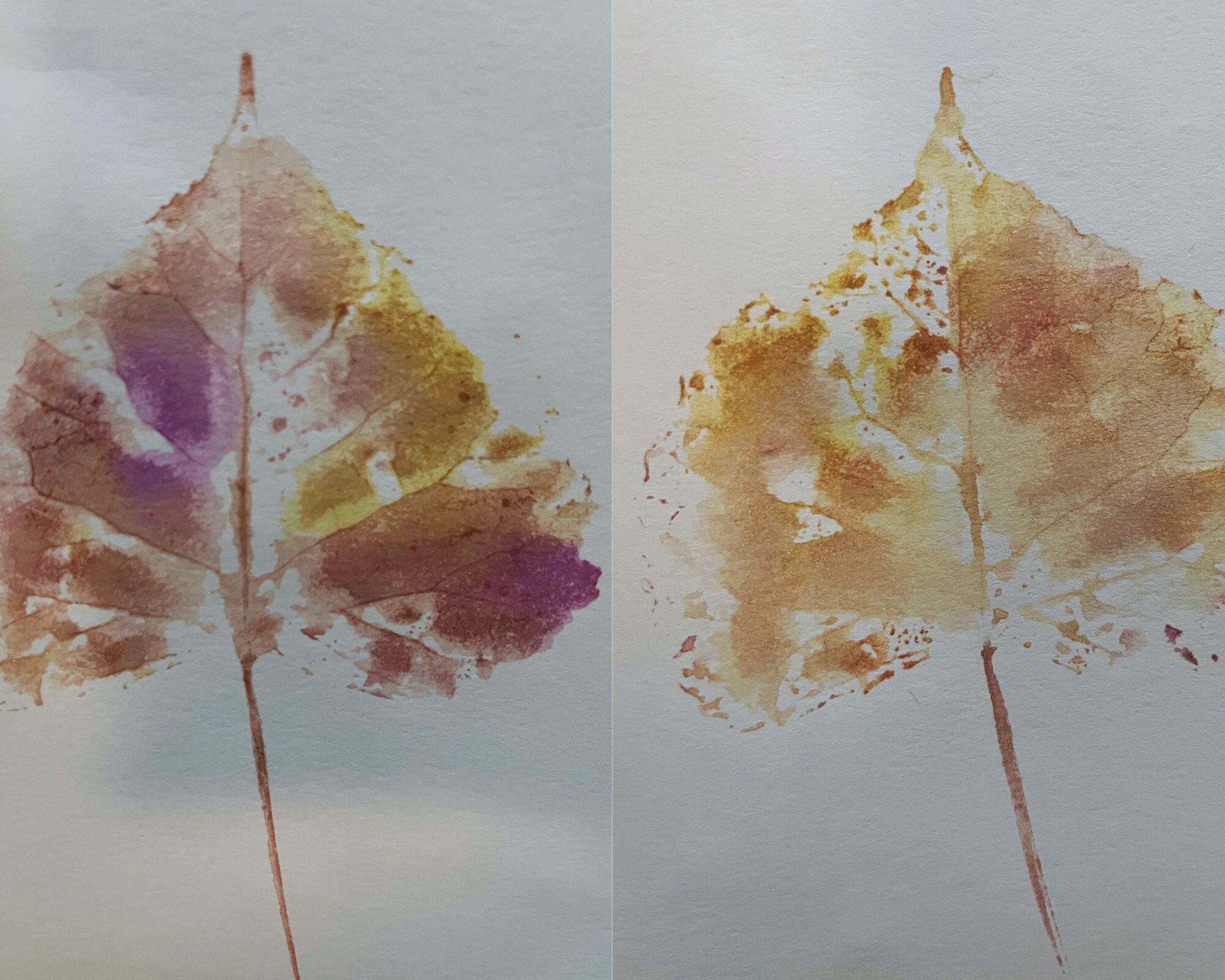 Handprinted Autumn Leaf Cards - Metallic Watercolor - Leaf Prints- Set ...