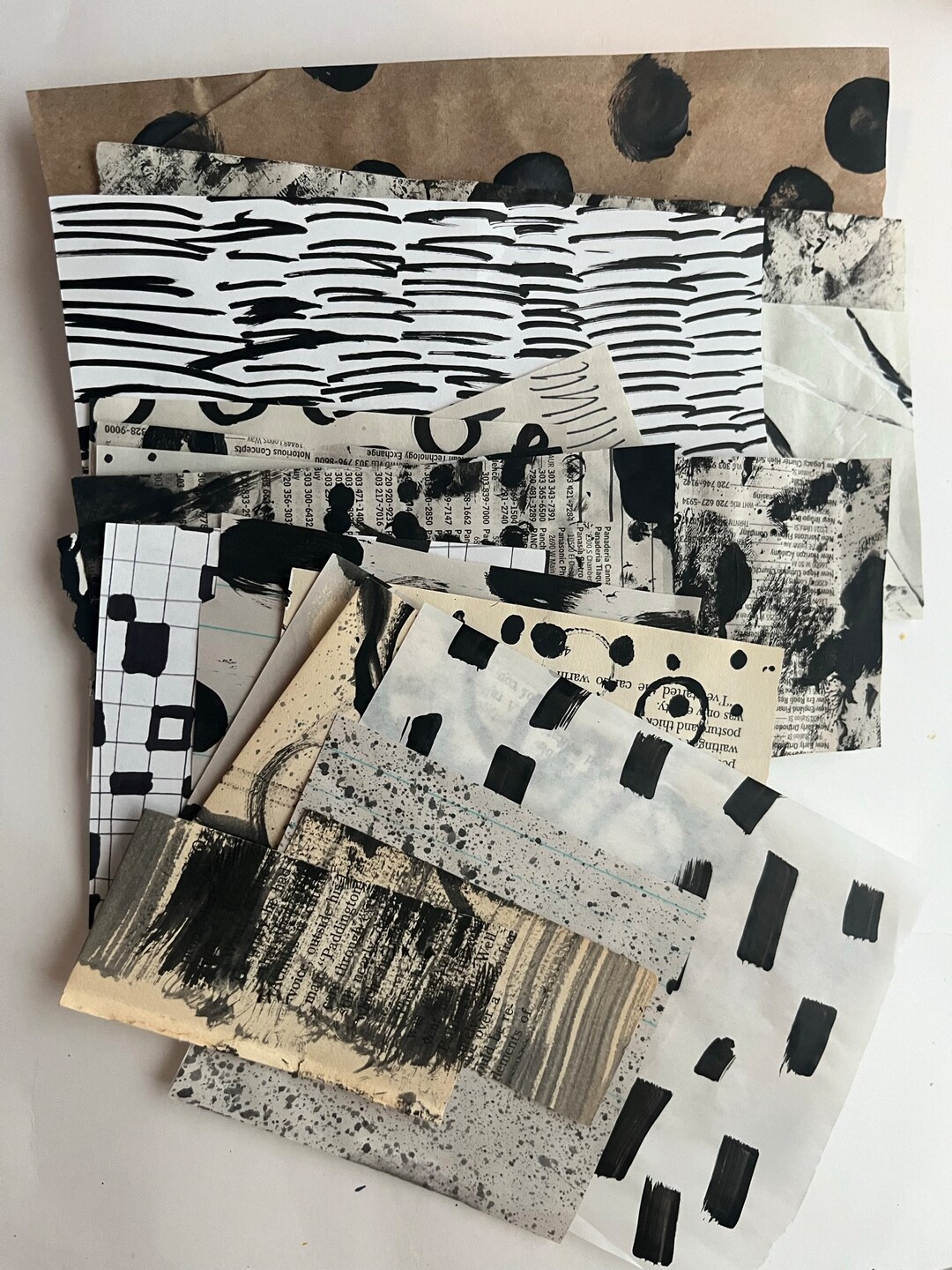 Handmade Painted Neutral Papers - Black and White - 20 Unique Artistic ...