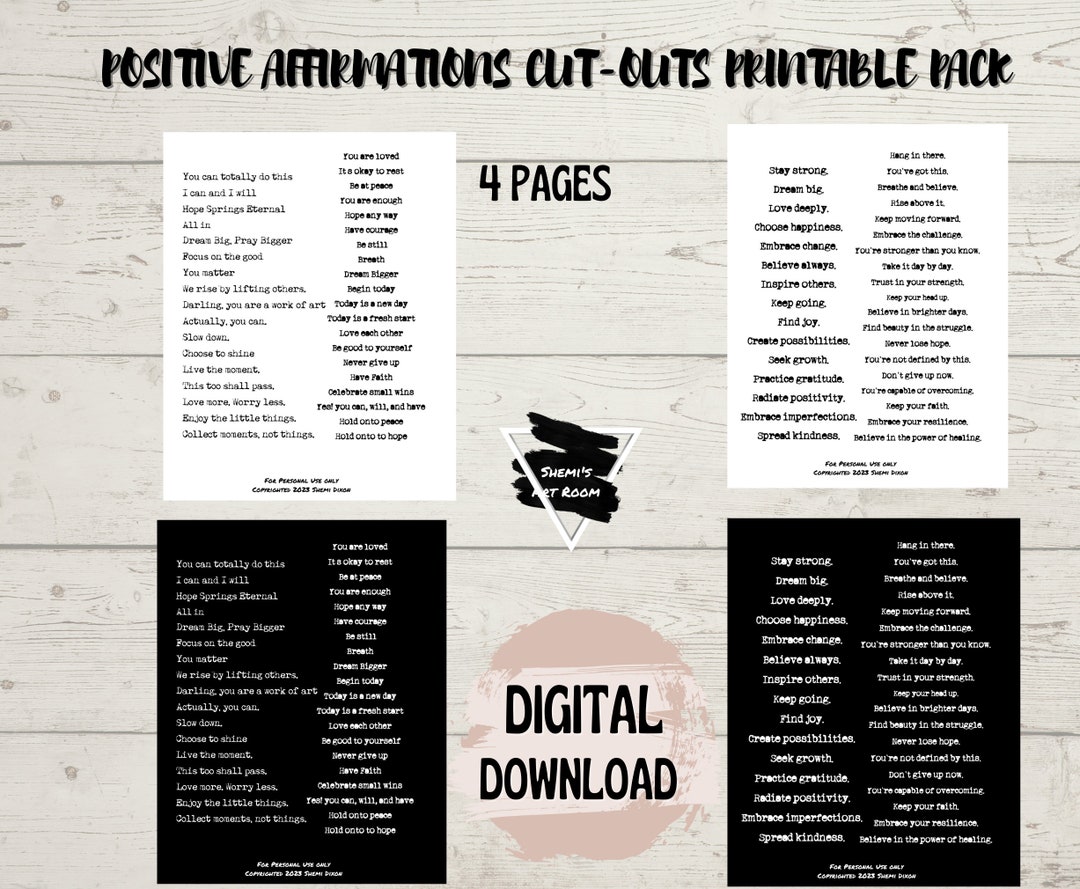 Positive Affirmations Cut-outs Printable Pack/journal Prompts, Junk ...