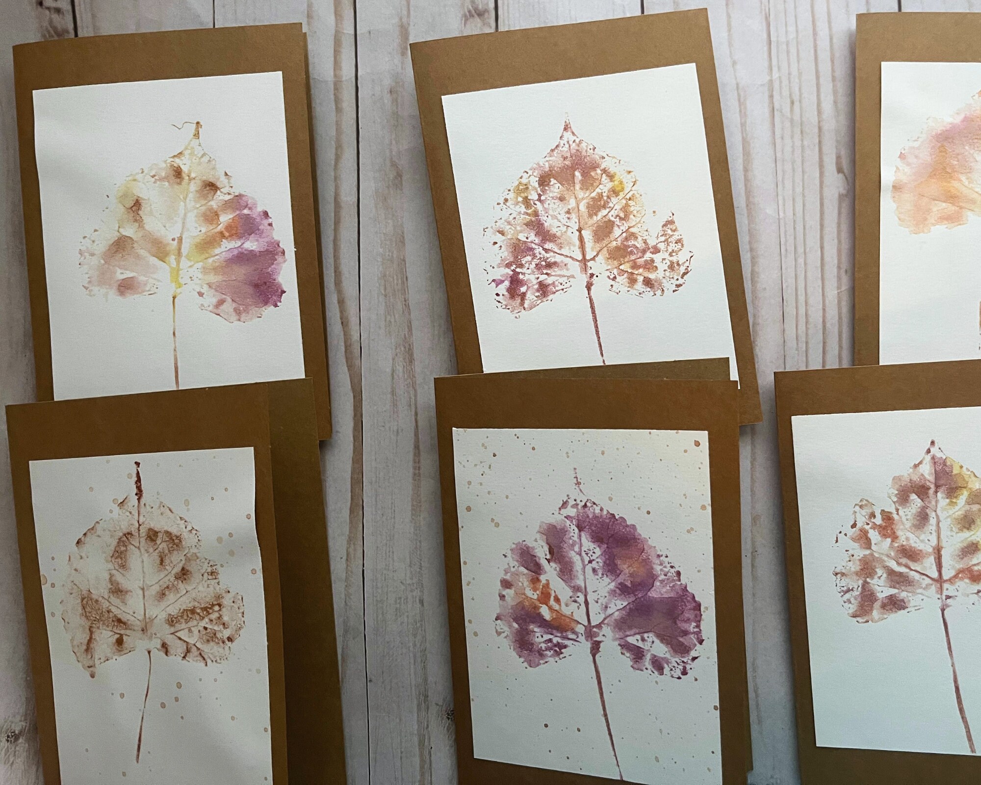 Handprinted Autumn Leaf Cards Metallic Watercolor Leaf - Etsy