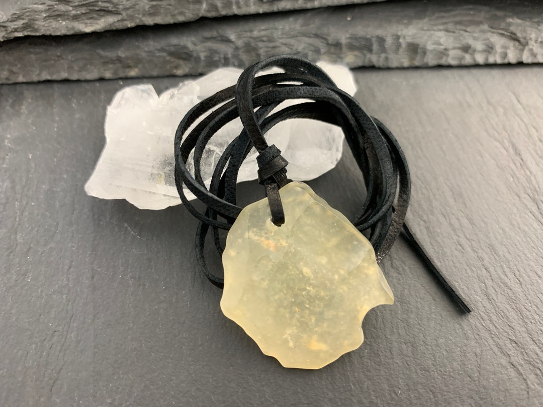 Libyan Desert Glass Pendant: Yellow Gold Tektite on Leather Necklace - Etsy