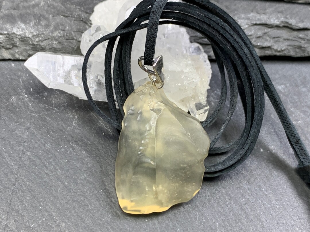 Libyan Desert Glass Crystal Pendant, Raw Yellow Stone (4.76g, 70cm Cord ...