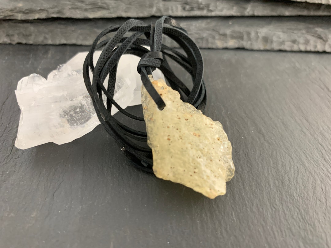 Libyan Desert Glass Necklace - Gold Tektite Pendant on Leather - Etsy