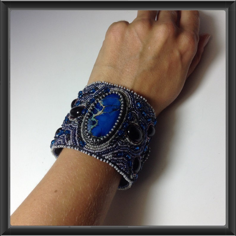 Blue embroidered bracelet | Etsy