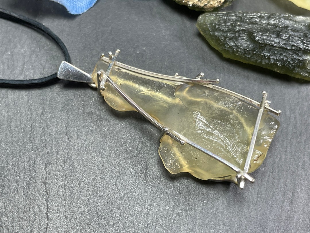 Libyan Desert Glass Pendant - Sterling Silver With Leather Cord - Etsy