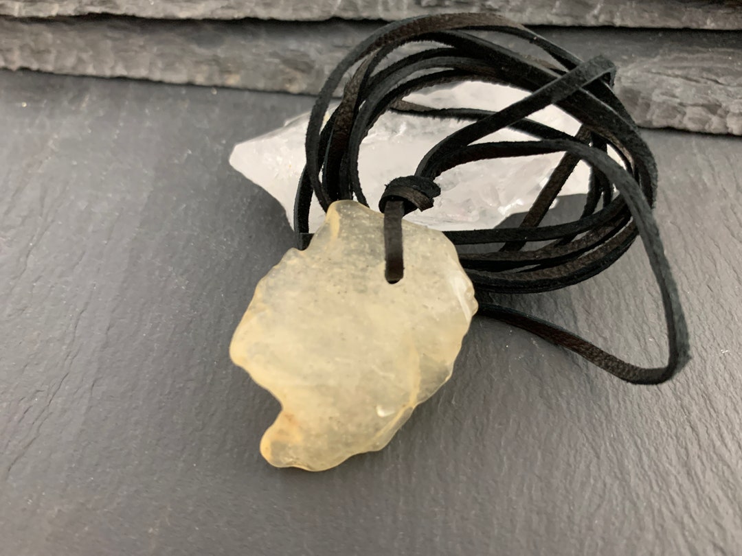 Libyan Desert Glass Necklace: Raw Gold Tektite - Leather Cord - Etsy