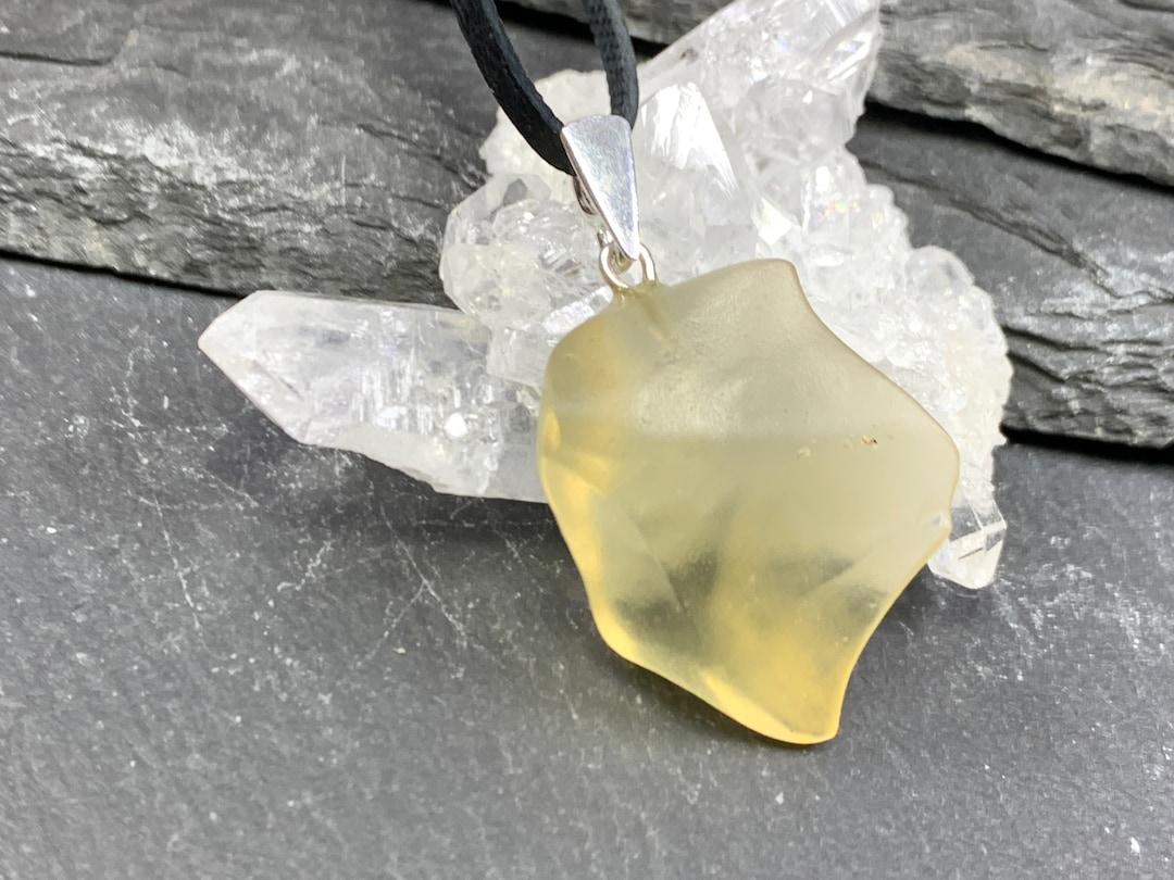 Libyan Desert Glass Pendant: Natural Yellow Tektite - Leather Cord - Etsy