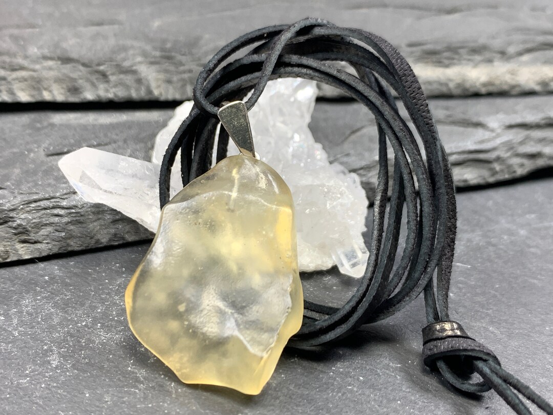Libyan Desert Glass Pendant: Gold Tektite Crystal - Protective Amulet ...