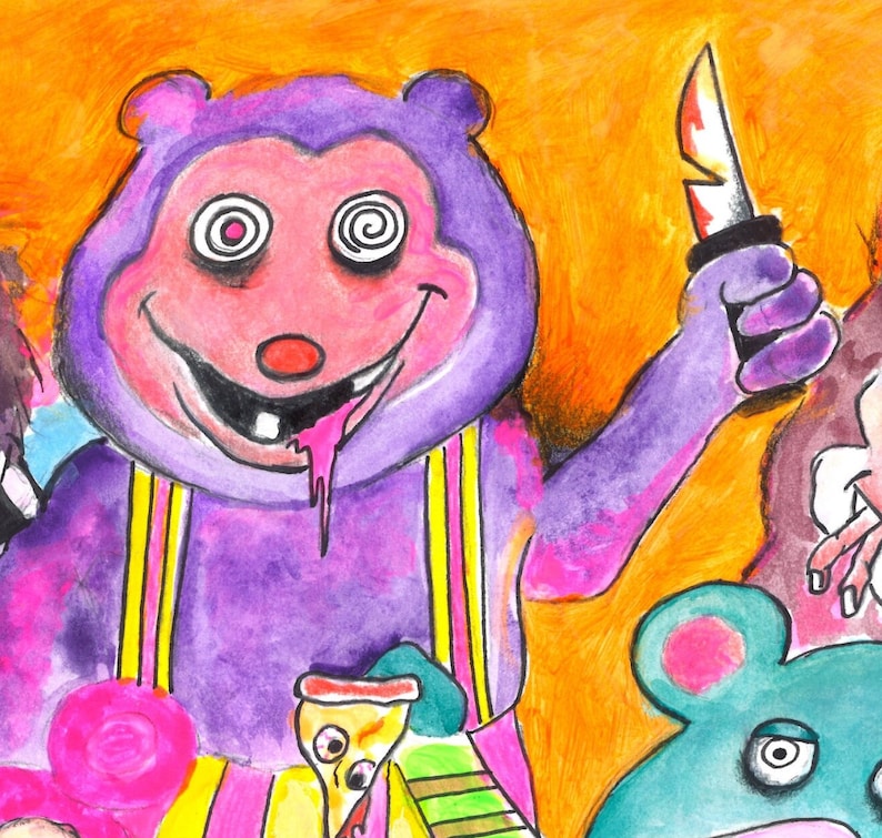 Pizza Nightmare Drawing Painting Lowbrow Art Surreal Showbiz - Etsy