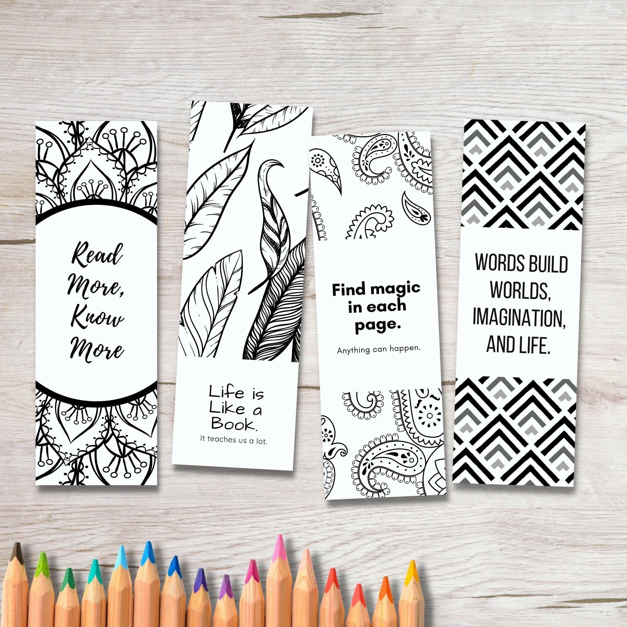 54 Black and White Color Your Own Bookmarks for Adults and Teens - Etsy