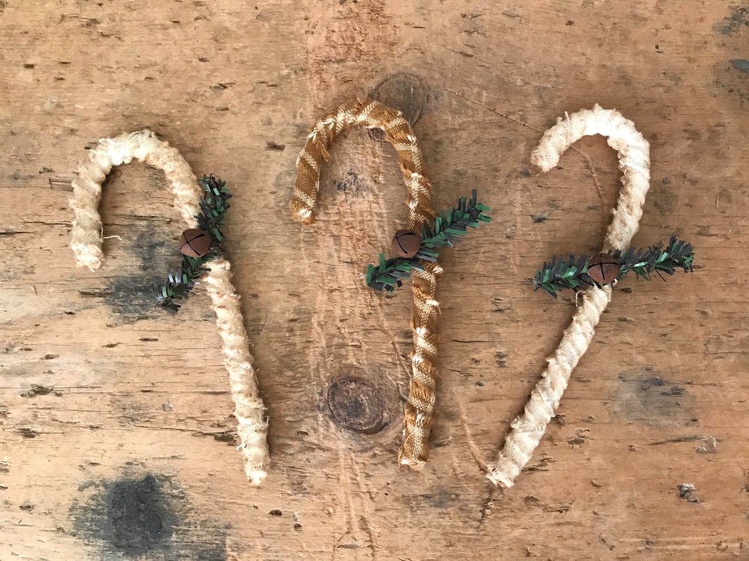 Primitive Farmhouse Candy Cane Christmas Ornament - Set of 3 - Etsy