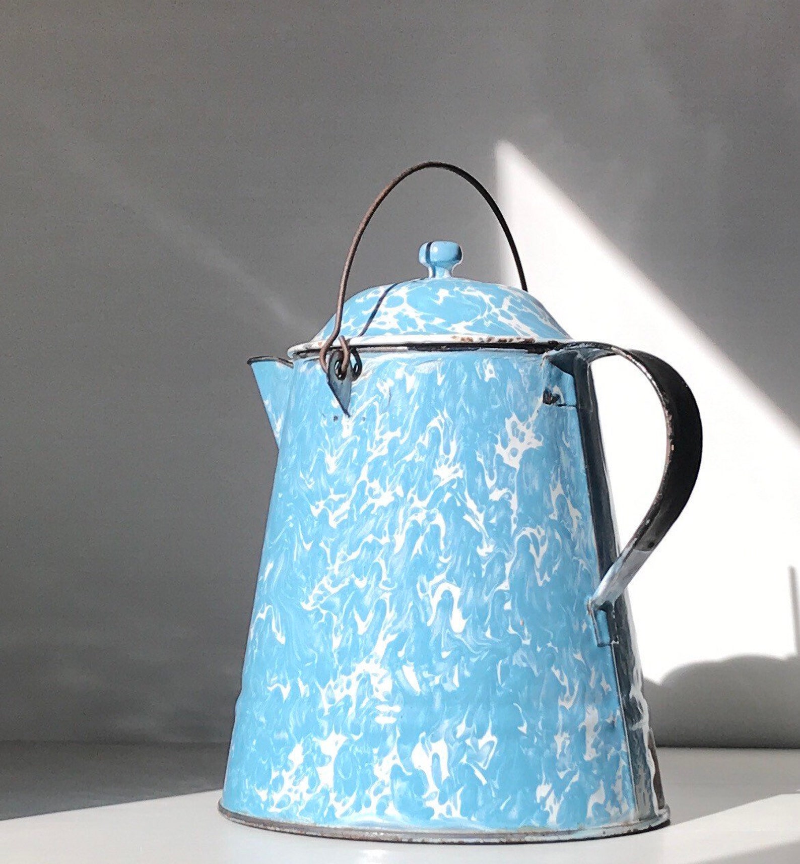 Large Enamel Coffee Pot / Antique Farmhouse Kitchen / Vintage ...