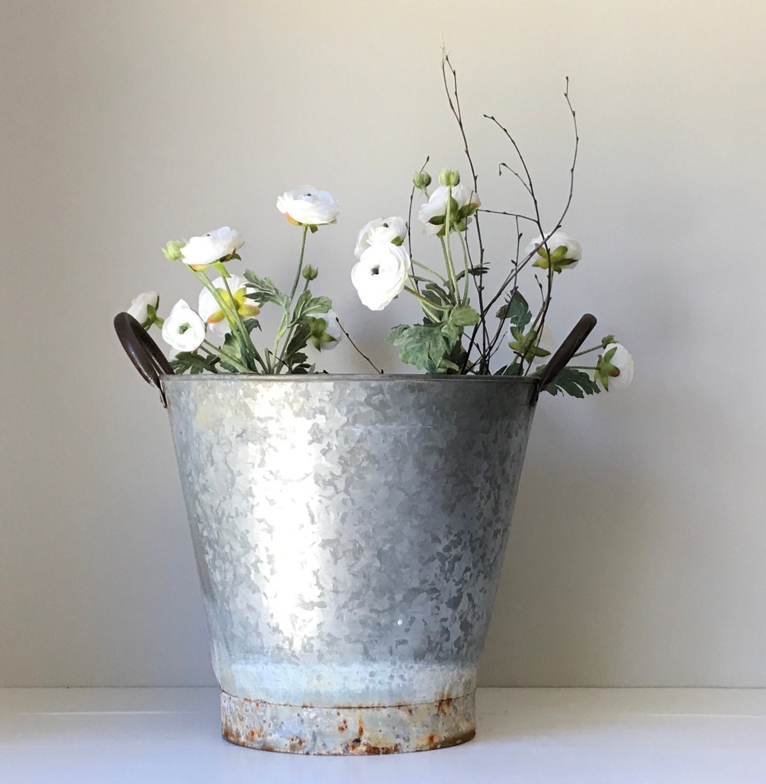 Galvanized Metal Bucket Large Vintage | Etsy