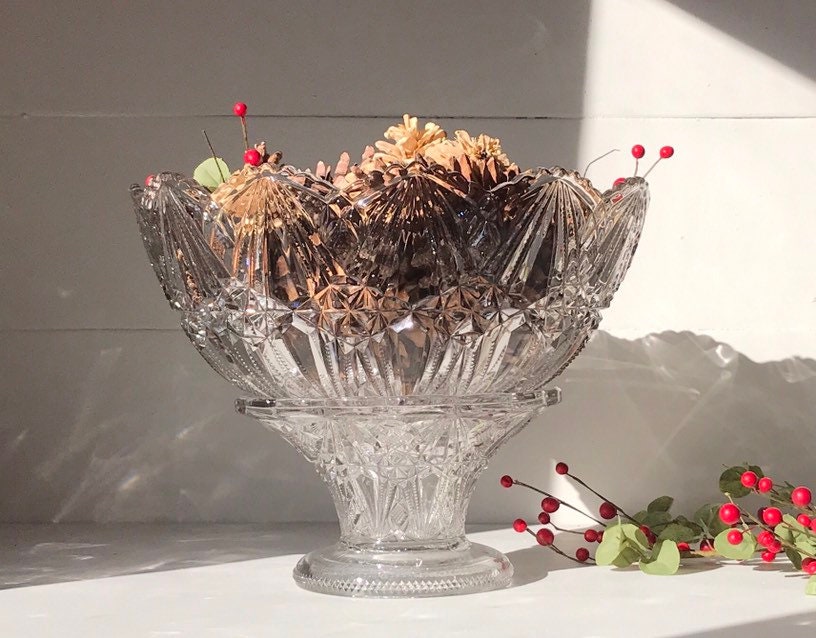Vintage Cut Glass Punch Bowl Table Centerpiece | Etsy