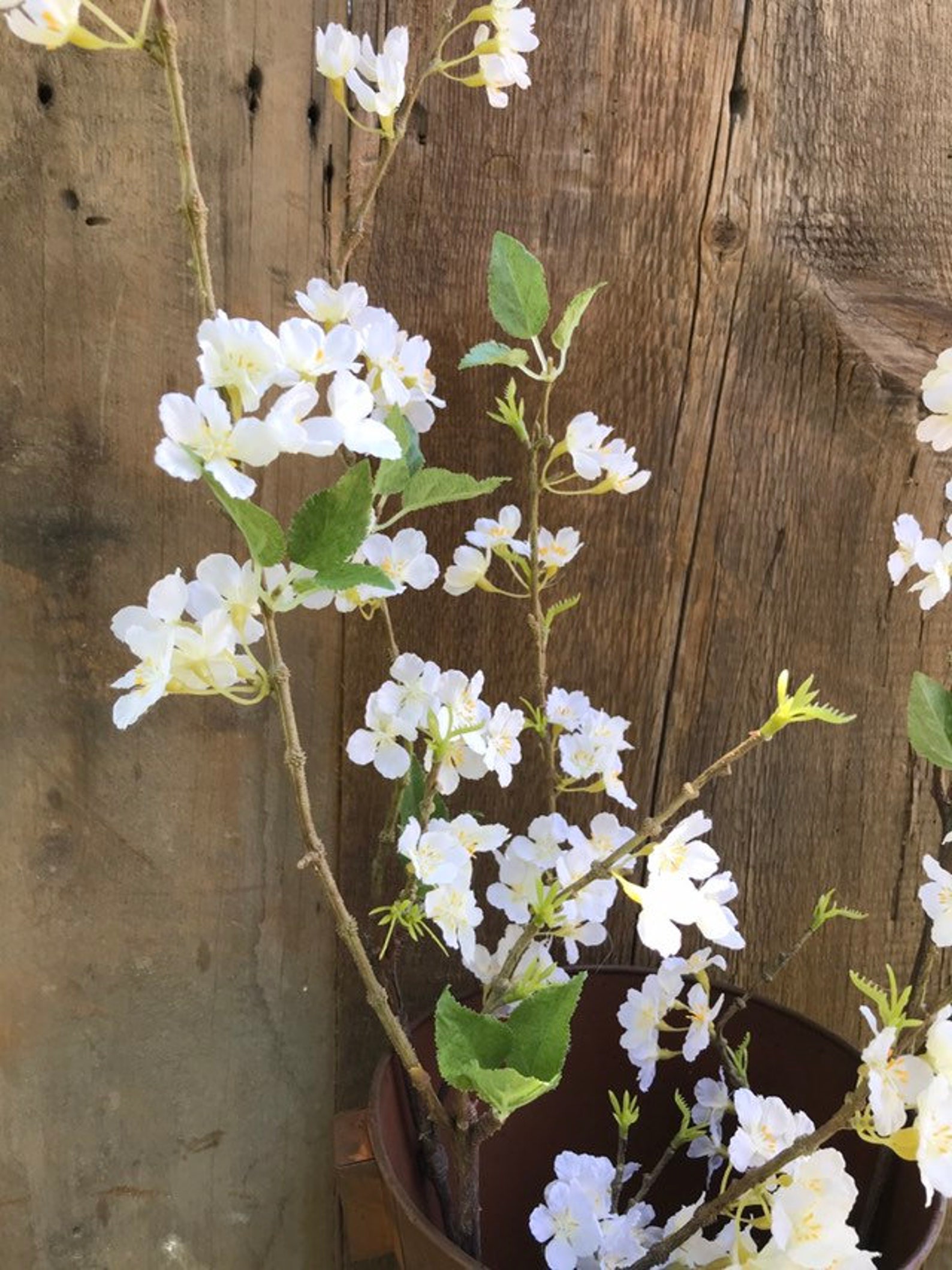 White Flowers in Rusty Meal Bucket Primitive Farmhouse Floral ...