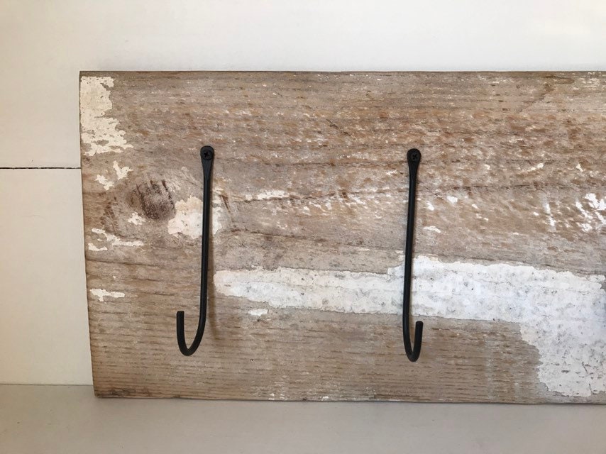 Rustic Farmhouse Coat Rack With Wrought Iron Hooks | Etsy