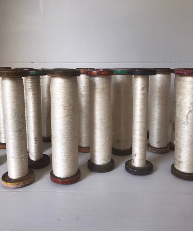 Vintage Wood Spools With White Thread Set of Three - Etsy