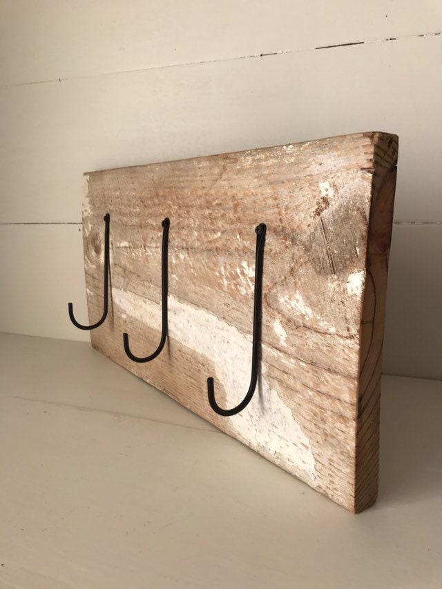 Rustic Farmhouse Coat Rack with Wrought Iron Hooks | Etsy