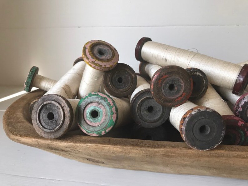 Vintage Wood Spools With White Thread Set of Three - Etsy